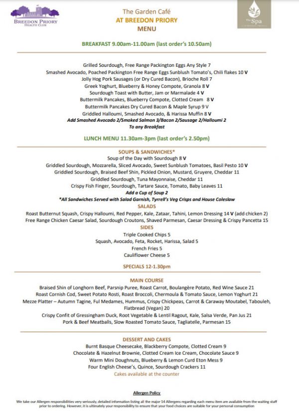 THE GARDEN CAFE - Breedon Priory Health Club